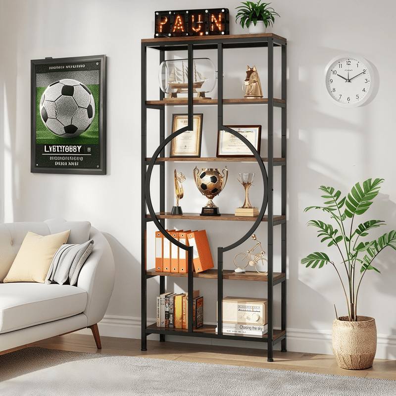 6-Tier Bookshelf, 70.9"" Industrial Bookcase - Heavy-Duty Display Shelf ...