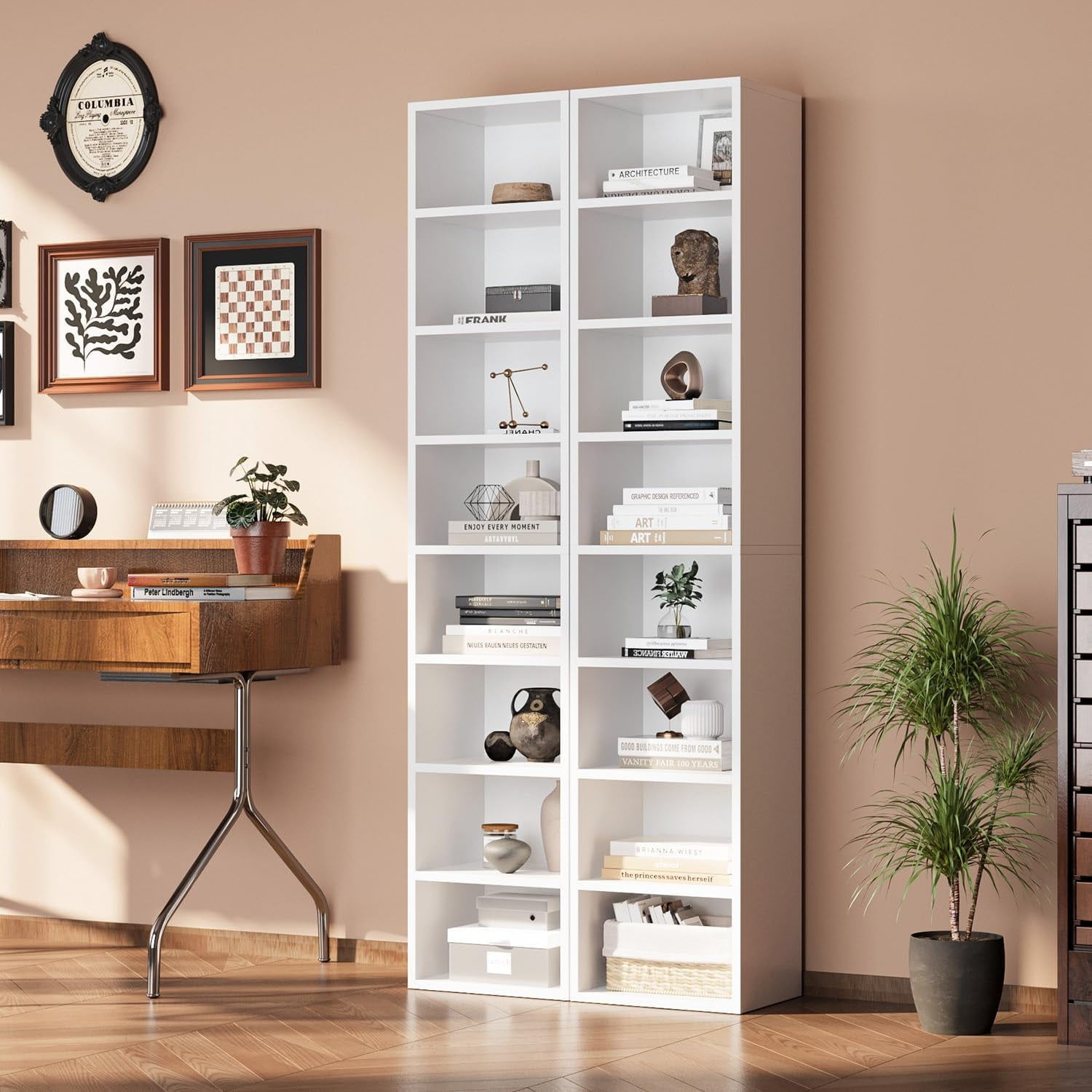 6-Tier Bookshelf 71.5'' Tall Narrow Corner Bookcase Cube Display Rack ...