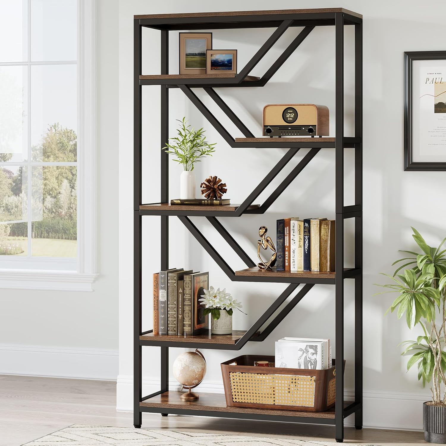 6-Tier Bookshelf, 72-Inch Tall Industrial Open Storage Organizer ...