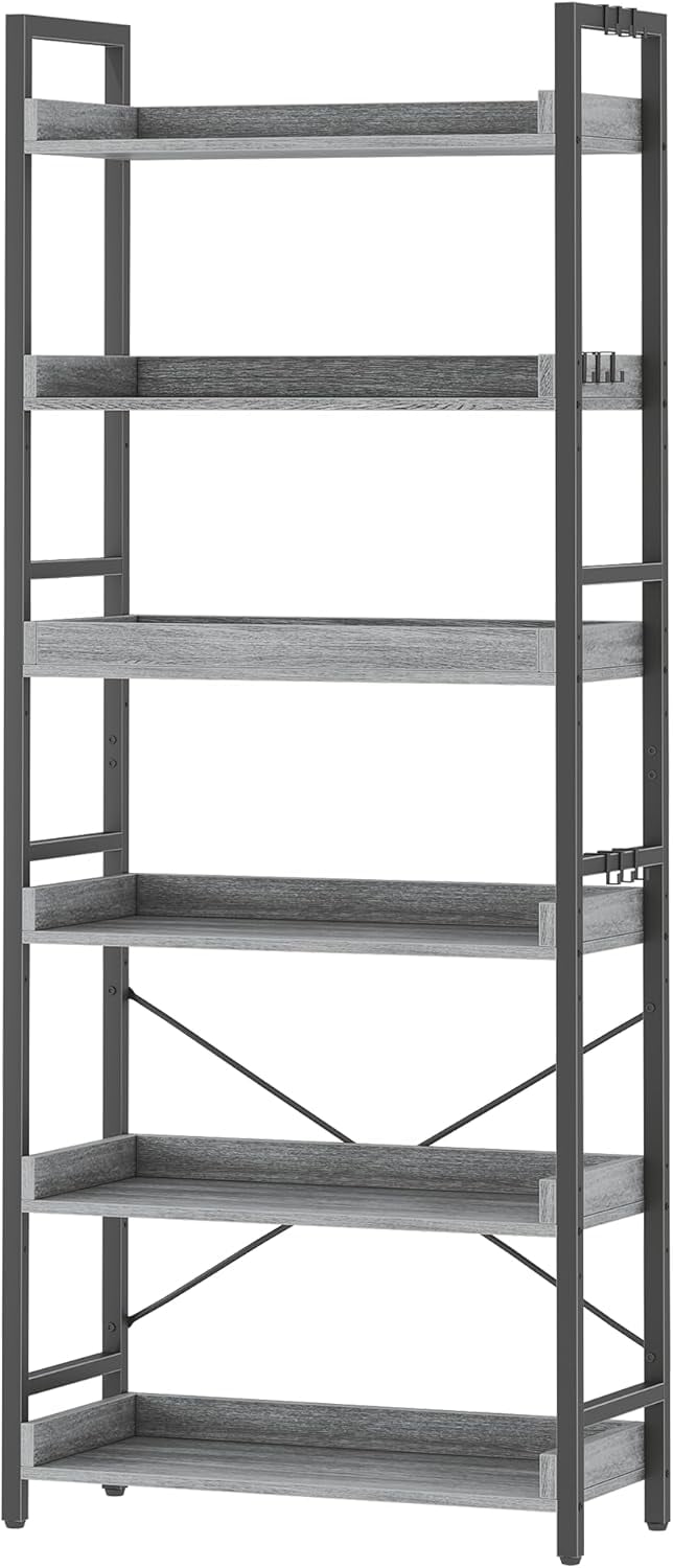 6 Tier Bookshelf Adjustable Industrial Bookcase Vertical Tall Book ...