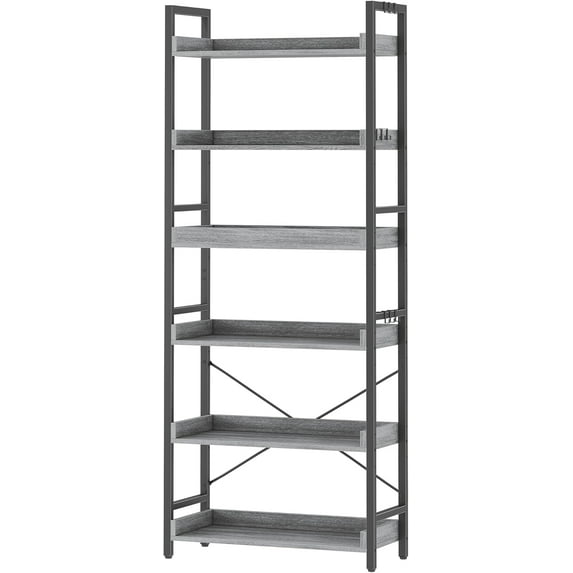 6 Tier Bookshelf Adjustable Industrial Bookcase Vertical Tall Book ...