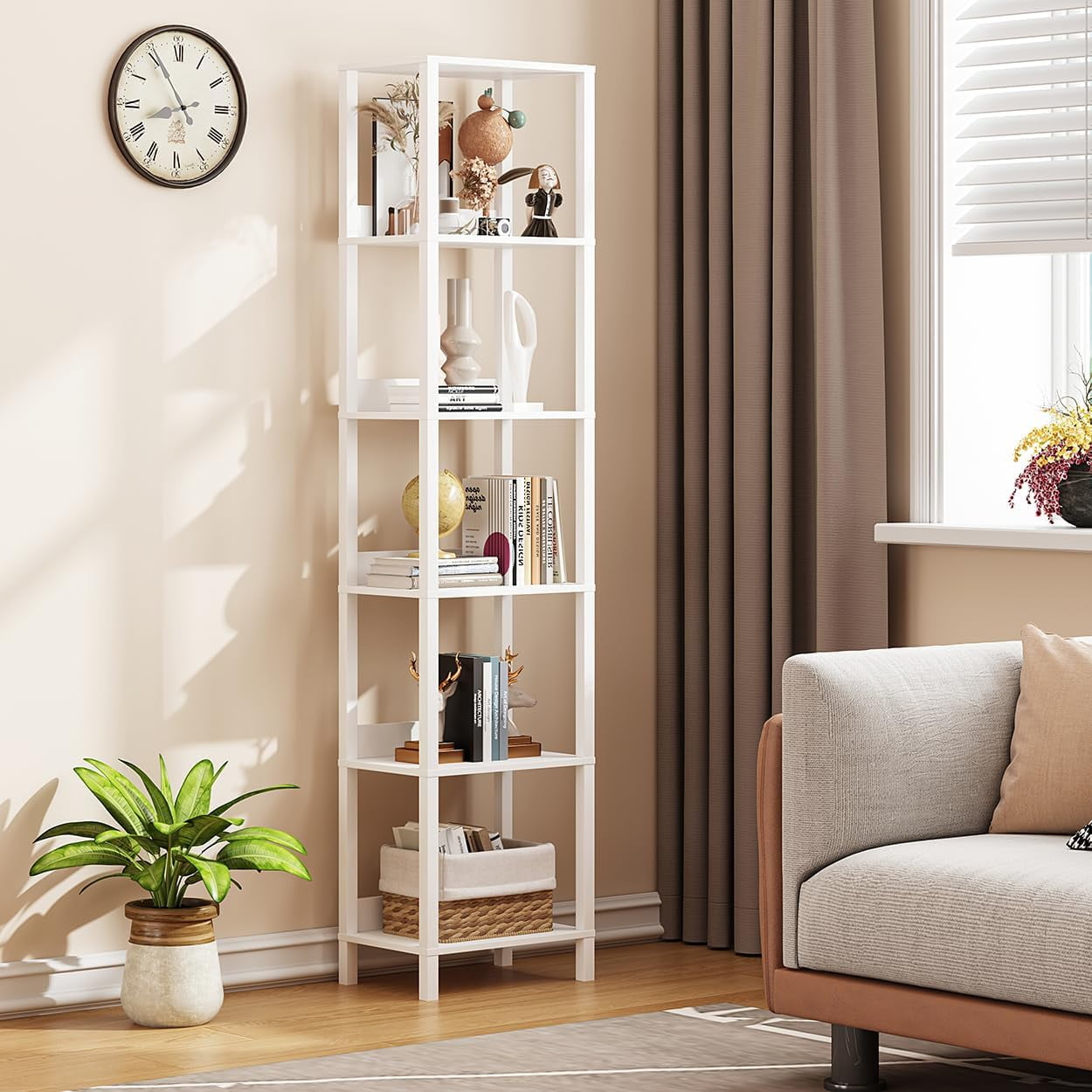 6 Tier Bookshelf with Anti-Fall Baffle, Tall 64.79" Bookcase with DIY ...