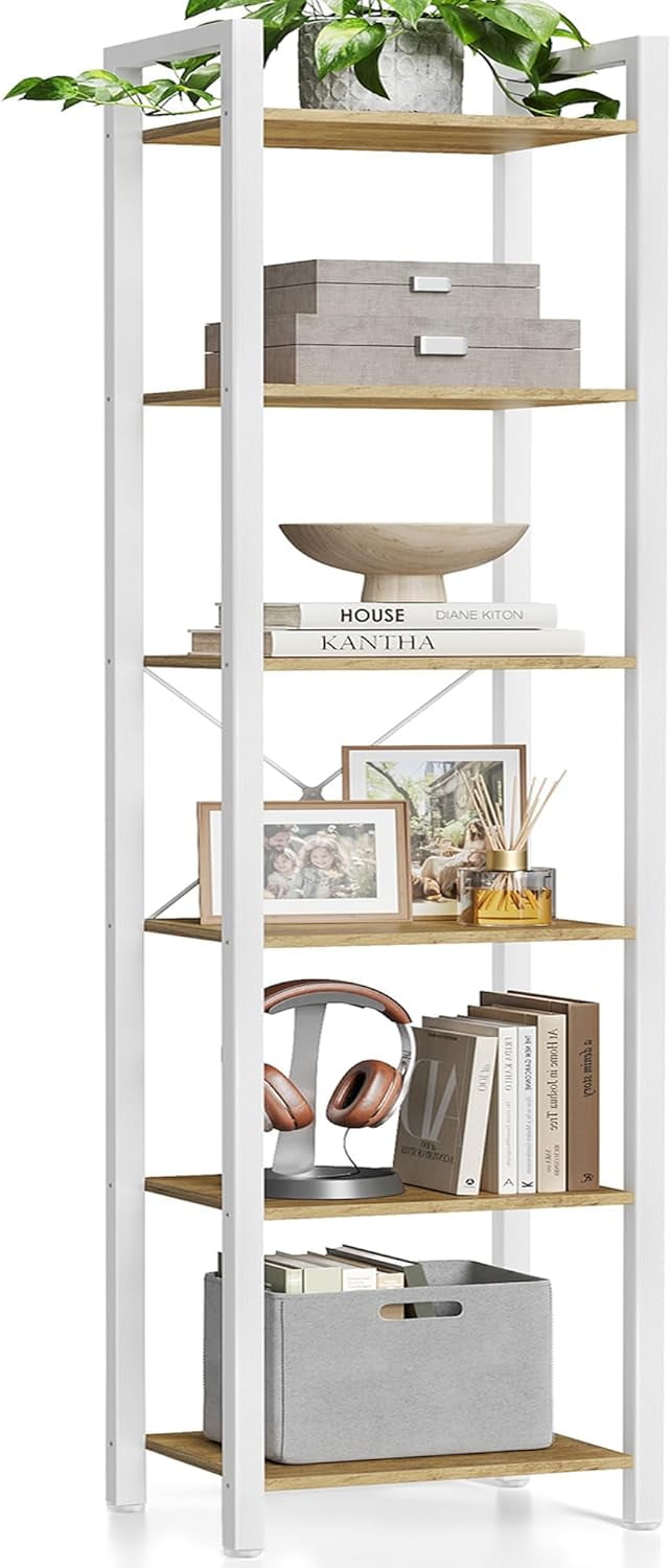 6-Tier Bookshelf Bookcase with Steel Book Shelf for Living Room Home ...