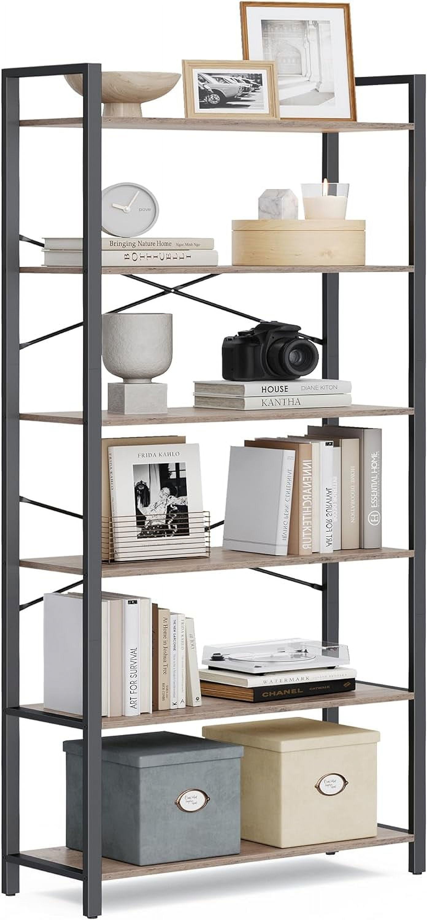 6-Tier Bookshelf, Bookcase with Steel Frame, Book Shelf for Living Room ...