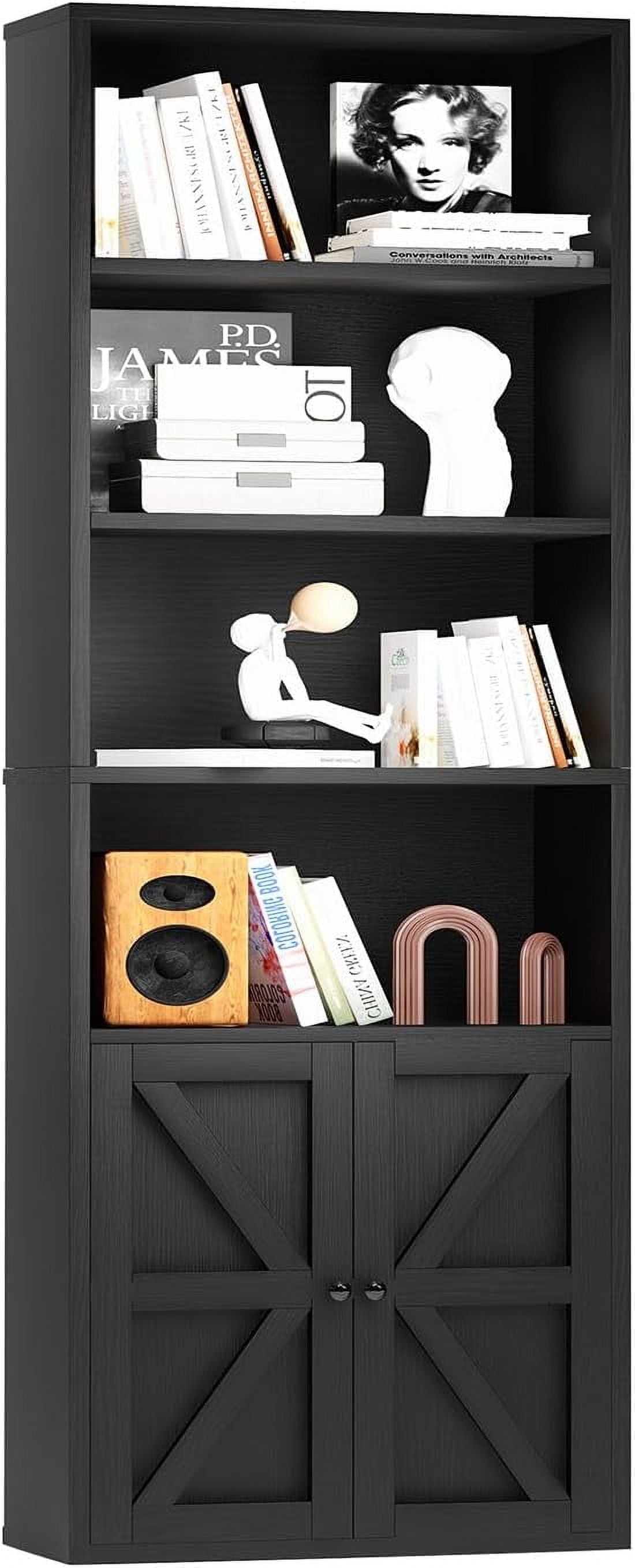 6-Tier Bookshelf and Bookcase Wooden Bookshelves with Cabinet Doors ...