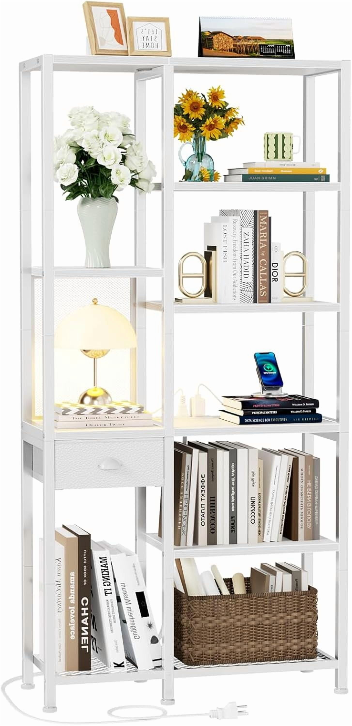 **6-tier bookshelf with charging station, double display shelf with ...