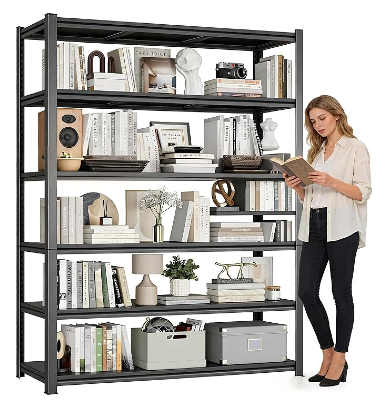 6-Tier Bookshelf, Heavy Duty Industrial Shelving Unit, 82" Tall Book ...