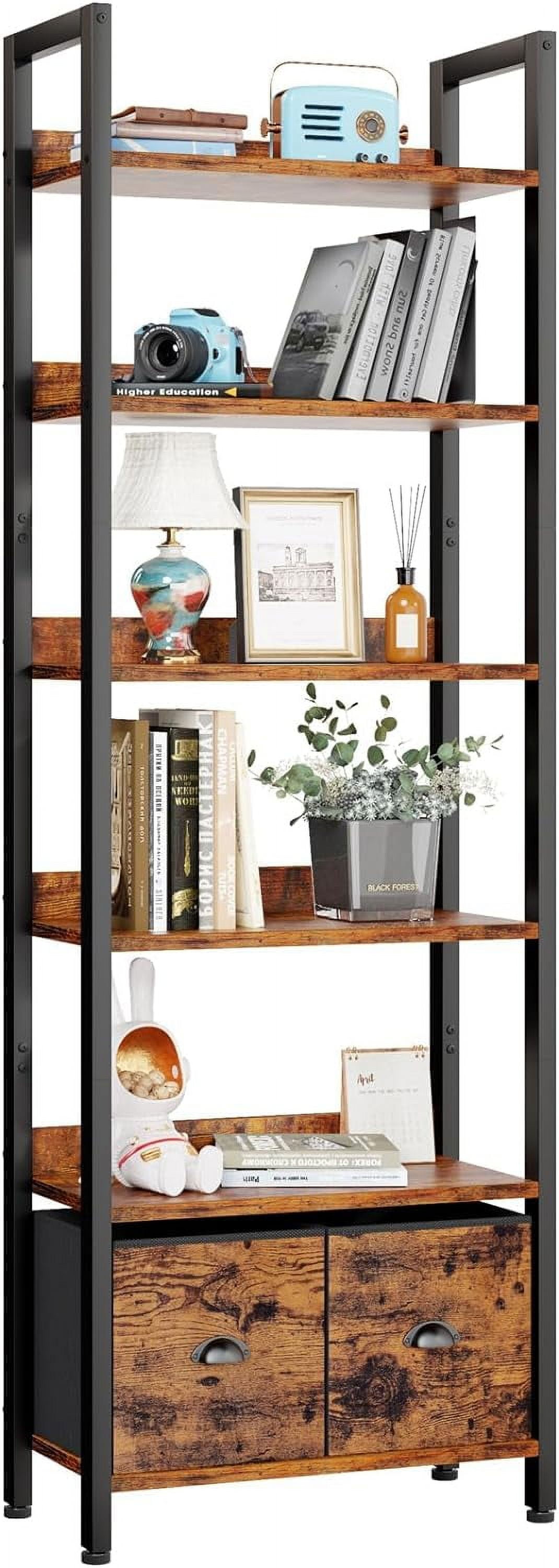 6-Tier Bookshelf, Tall 71" Rustic Bookcase with 2 Drawers Storage Organizer, Industrial Display ...