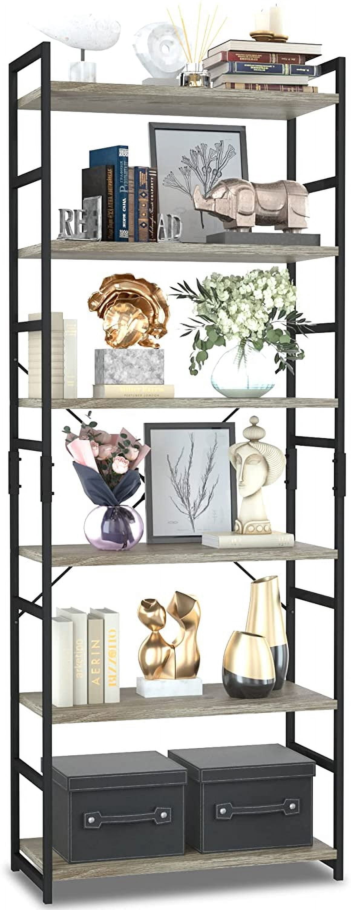 6 Tier Bookshelf, Tall Bookcase Shelf Storage Organizer, Modern Book ...