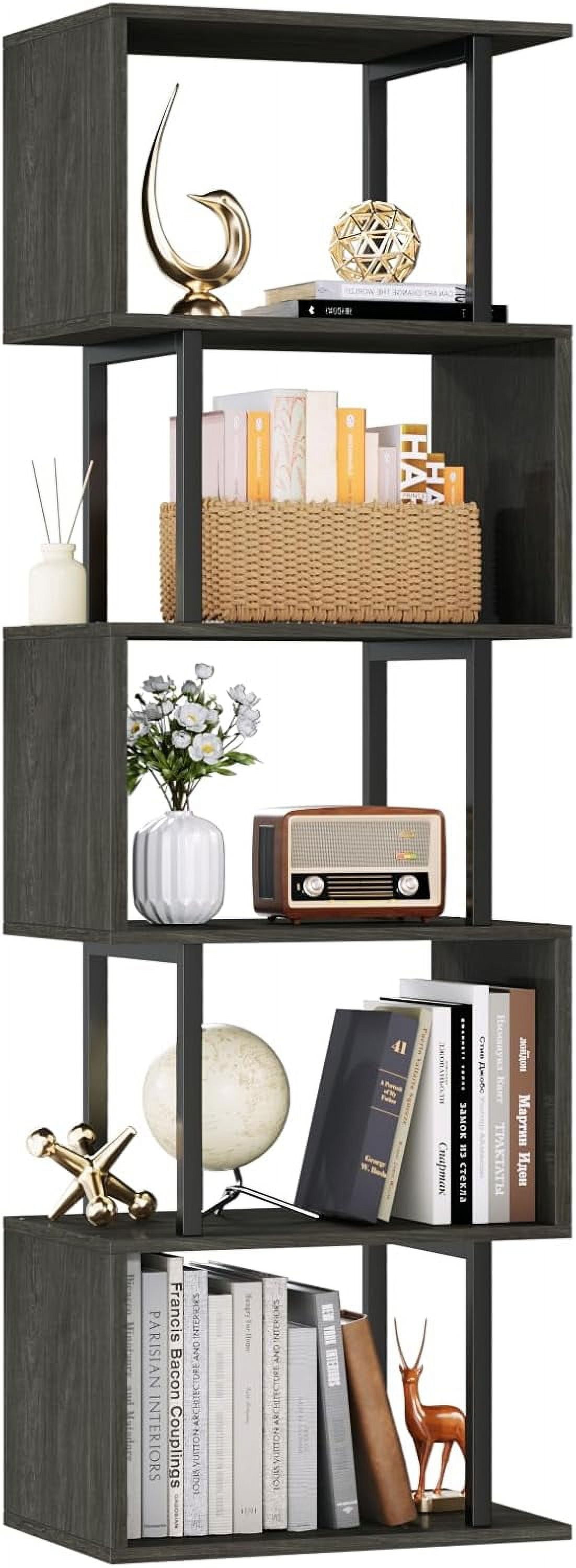 6 Tier Bookshelf Tall Geometric Bookcase, S-Shaped Industrial Display ...