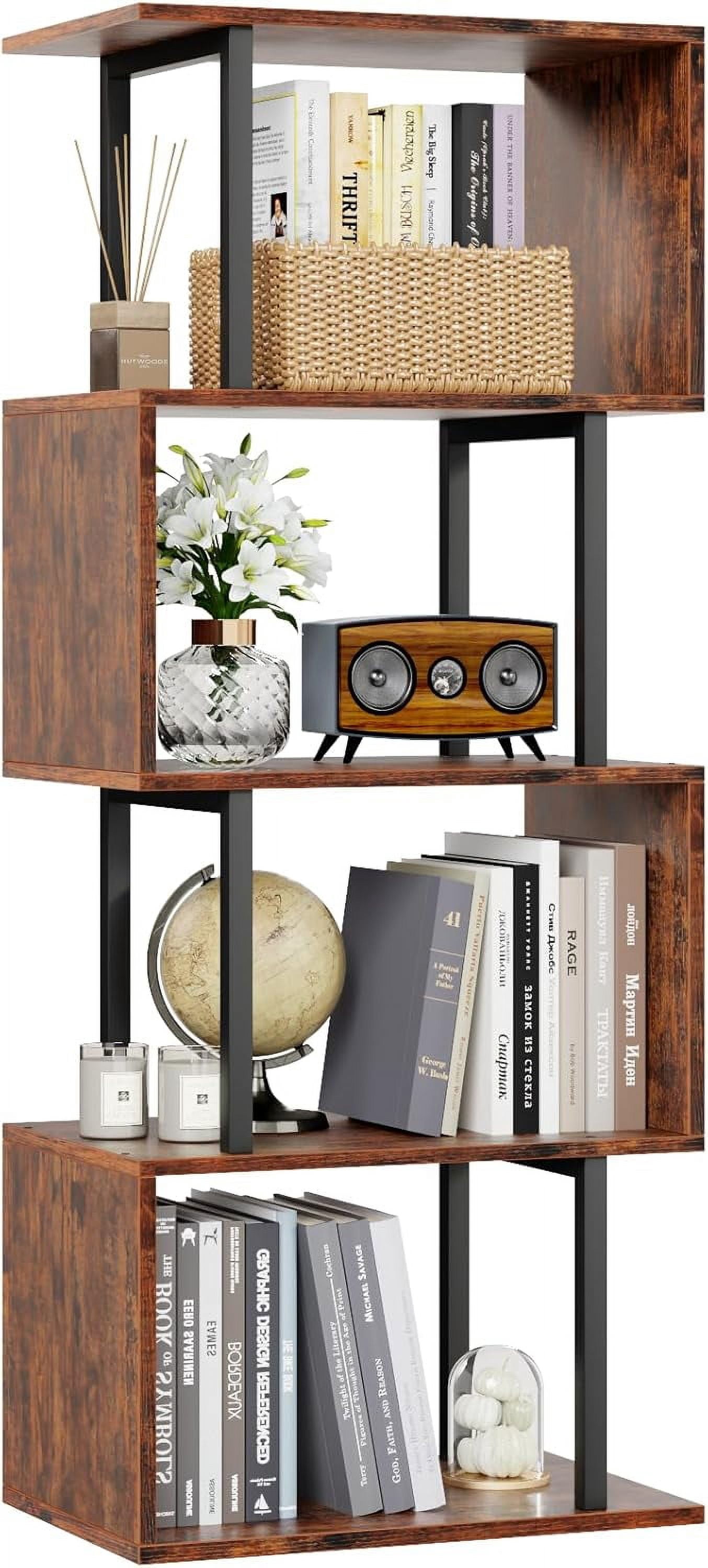 6-Tier Bookshelf, Tall S-Shaped Geometric Bookcase, Industrial ...