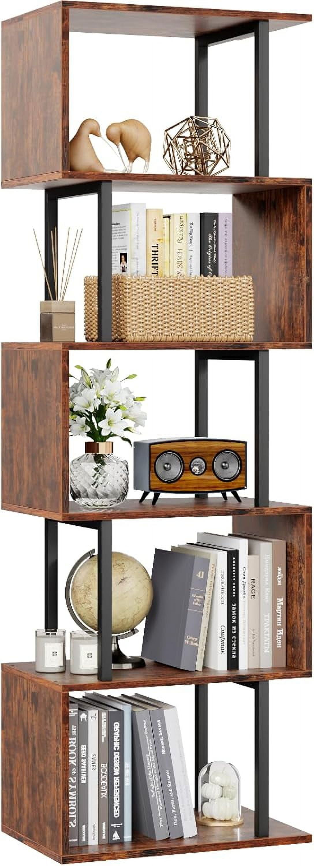 6 Tier Bookshelf, Tall S Shaped Geometric Bookcase, Modern Display Book ...