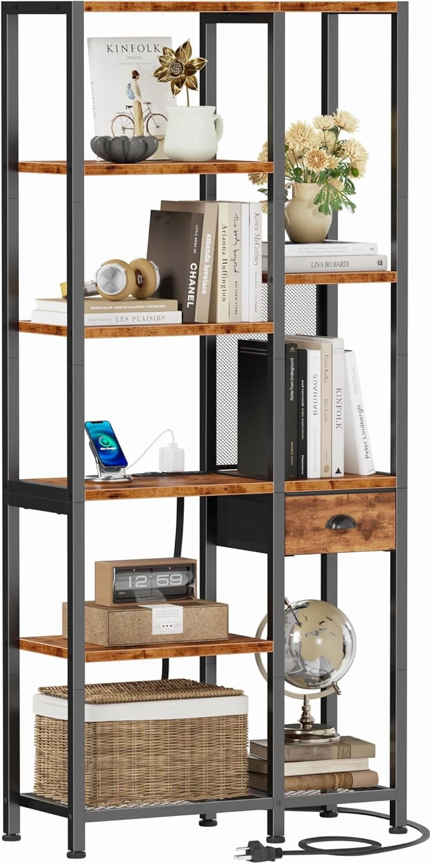 6 Tier Bookshelf with USB Ports and Power Outlet, Book Shelf with ...