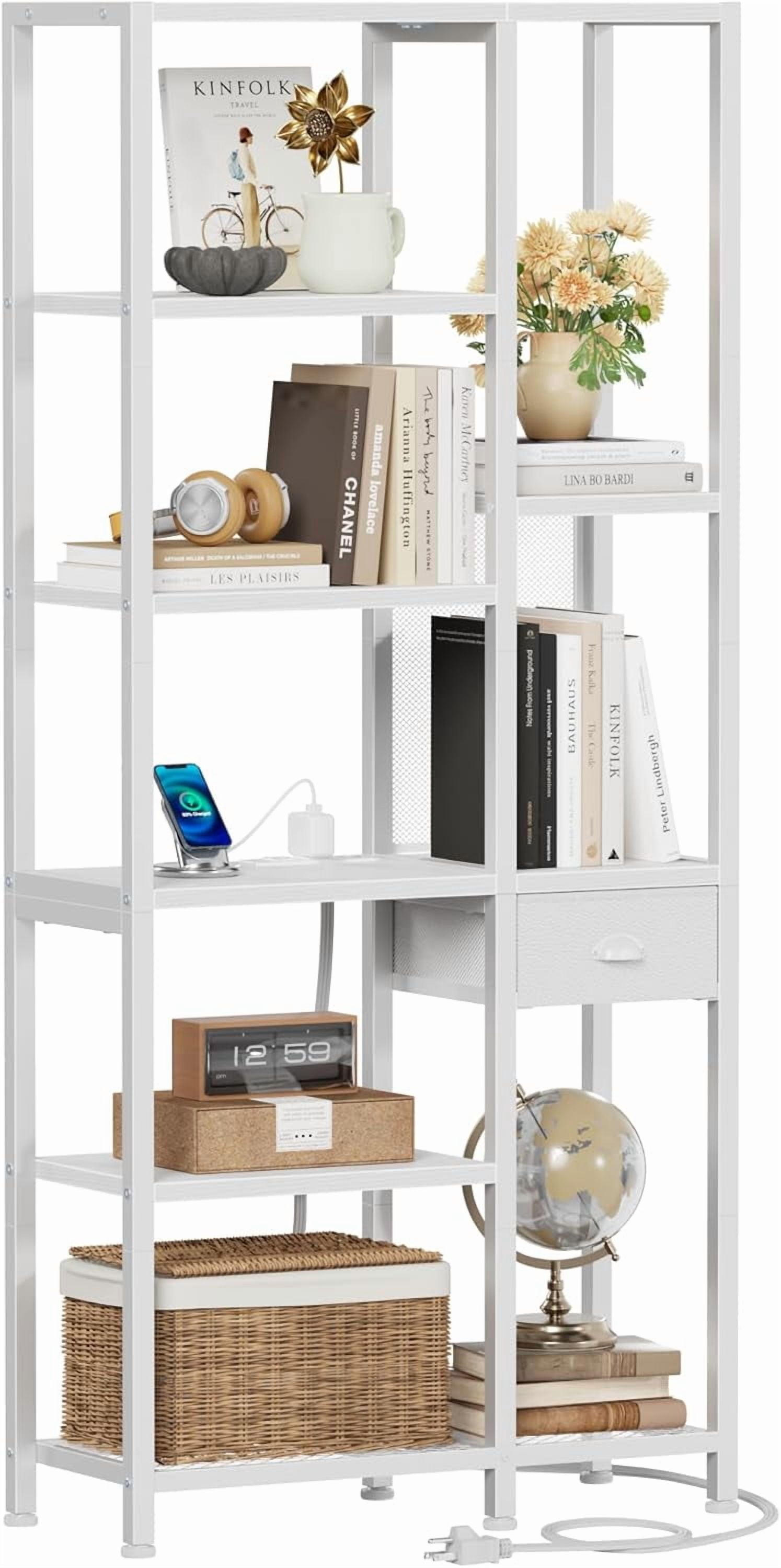 6 Tier Bookshelf with USB Ports and Power Outlet, Book Shelf with ...