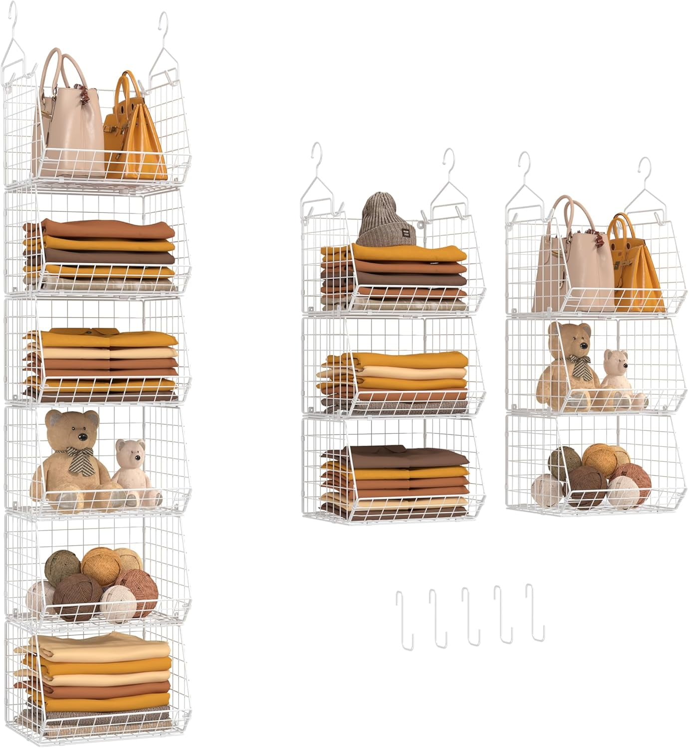 6 Tier Closet Hanging Organizer, Clothes Hanging Shelves with 4 Hanging ...