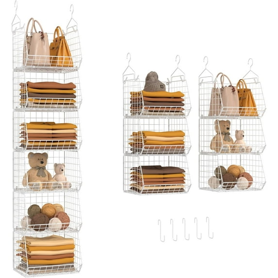 6 Tier Closet Hanging Organizer, Clothes Hanging Shelves with 4 Hanging ...