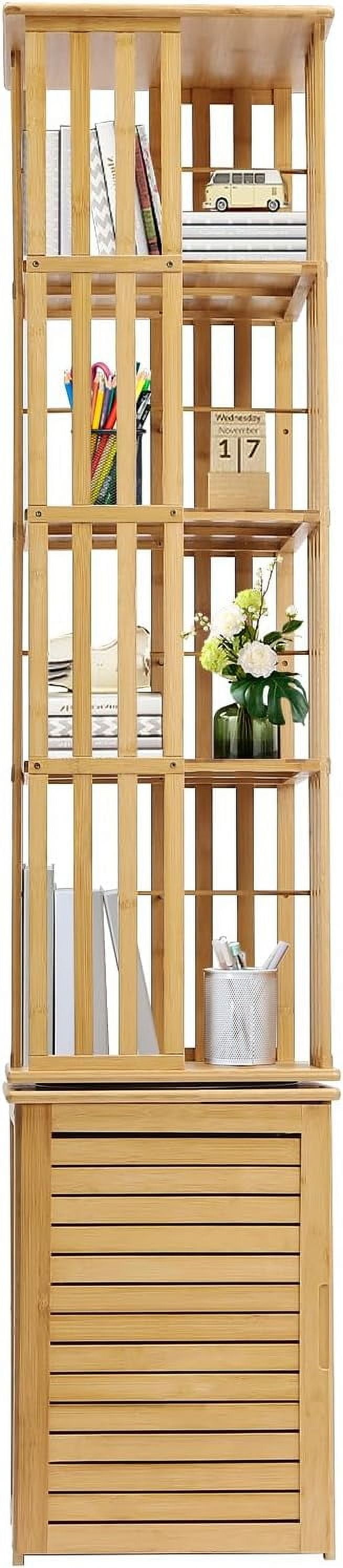 6-Tier Corner Bamboo Book Shelf, 360° Rotating Bookshelf Rectangular ...