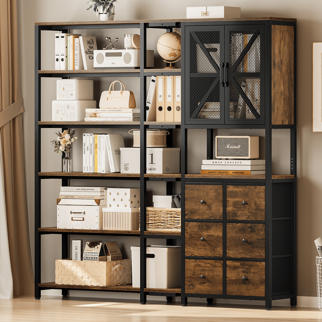 6 Tier Corner Bookshelf, 70.9" Tall Convertible Bookshelf with 6 ...