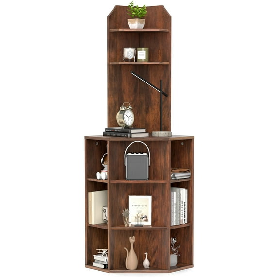 6-Tier Corner Shelf 63" Tall Corner Bookshelf w/ 2 USB Ports & Charging ...