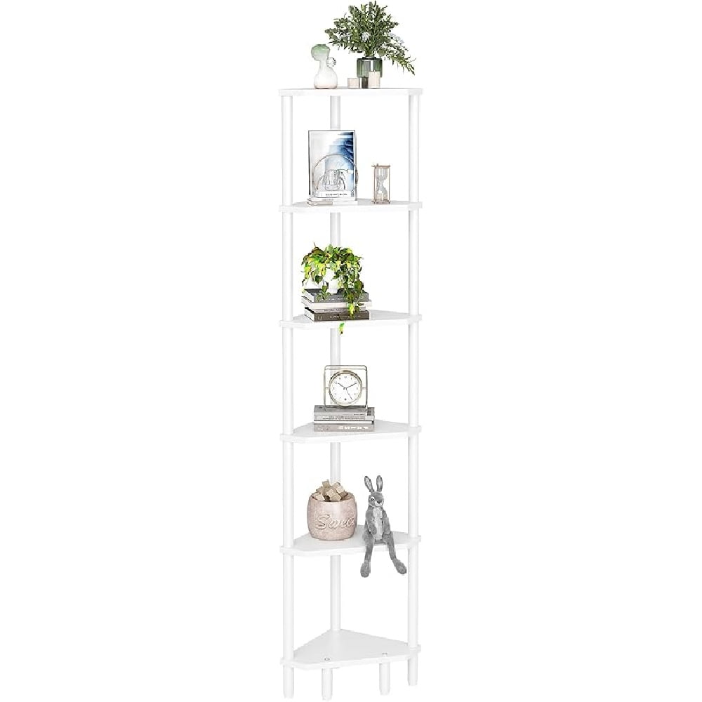 6 Tier Corner Shelf, 66.5'' Tall Standing Shelf, Narrow Display Shelf ...