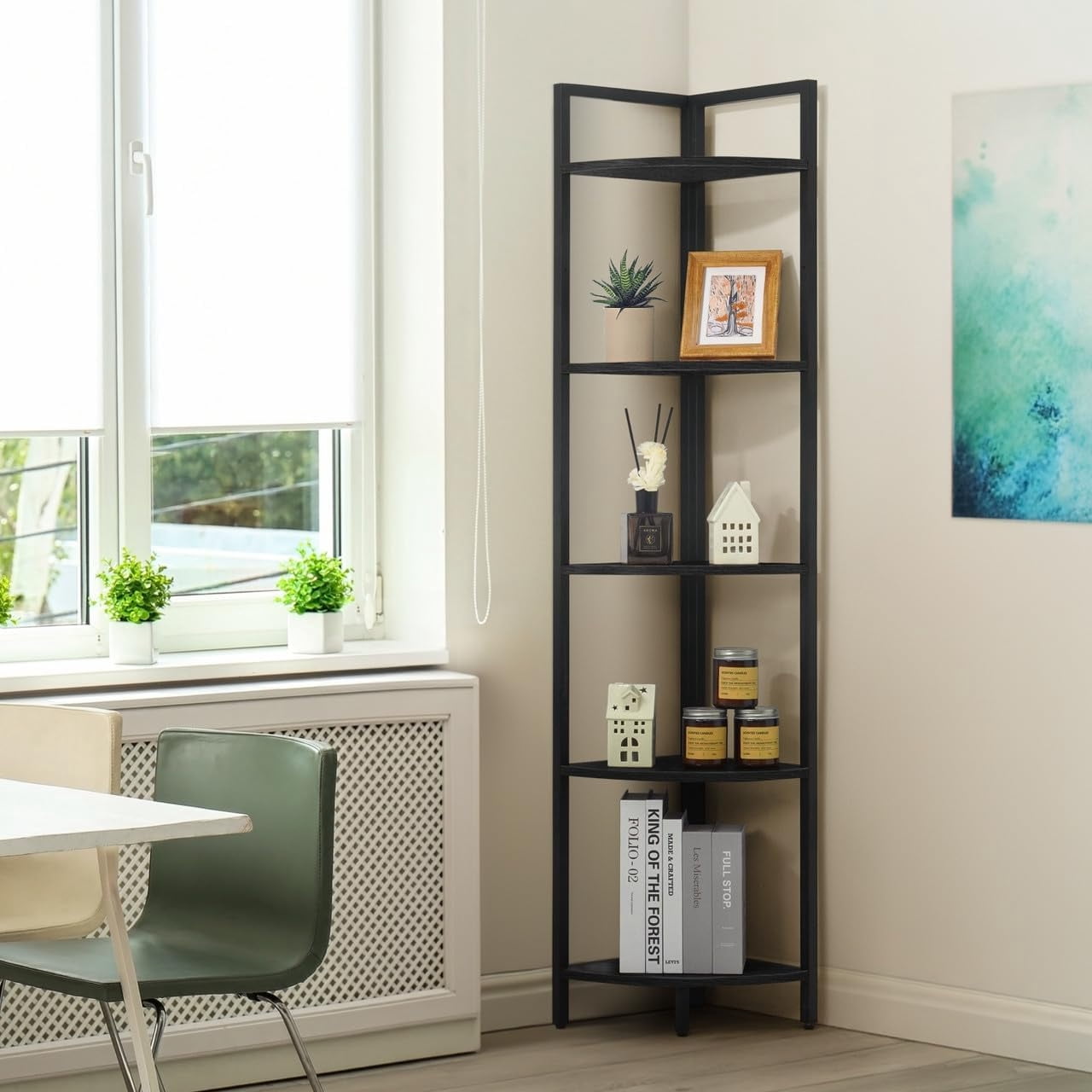 5-Tier Corner Shelf: 59.1-Inch Tall, Metal Frame, Round Corner Display ...