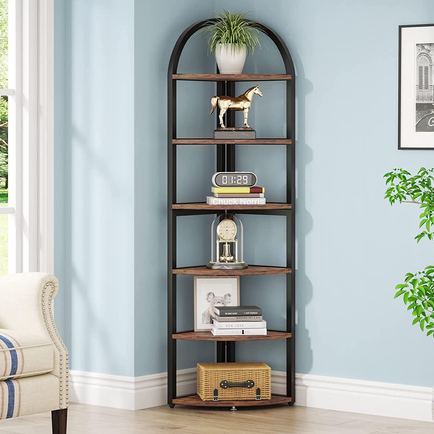 6 Tier Corner Shelf, 71 inch Tall Corner Bookshelf for Small Space ...