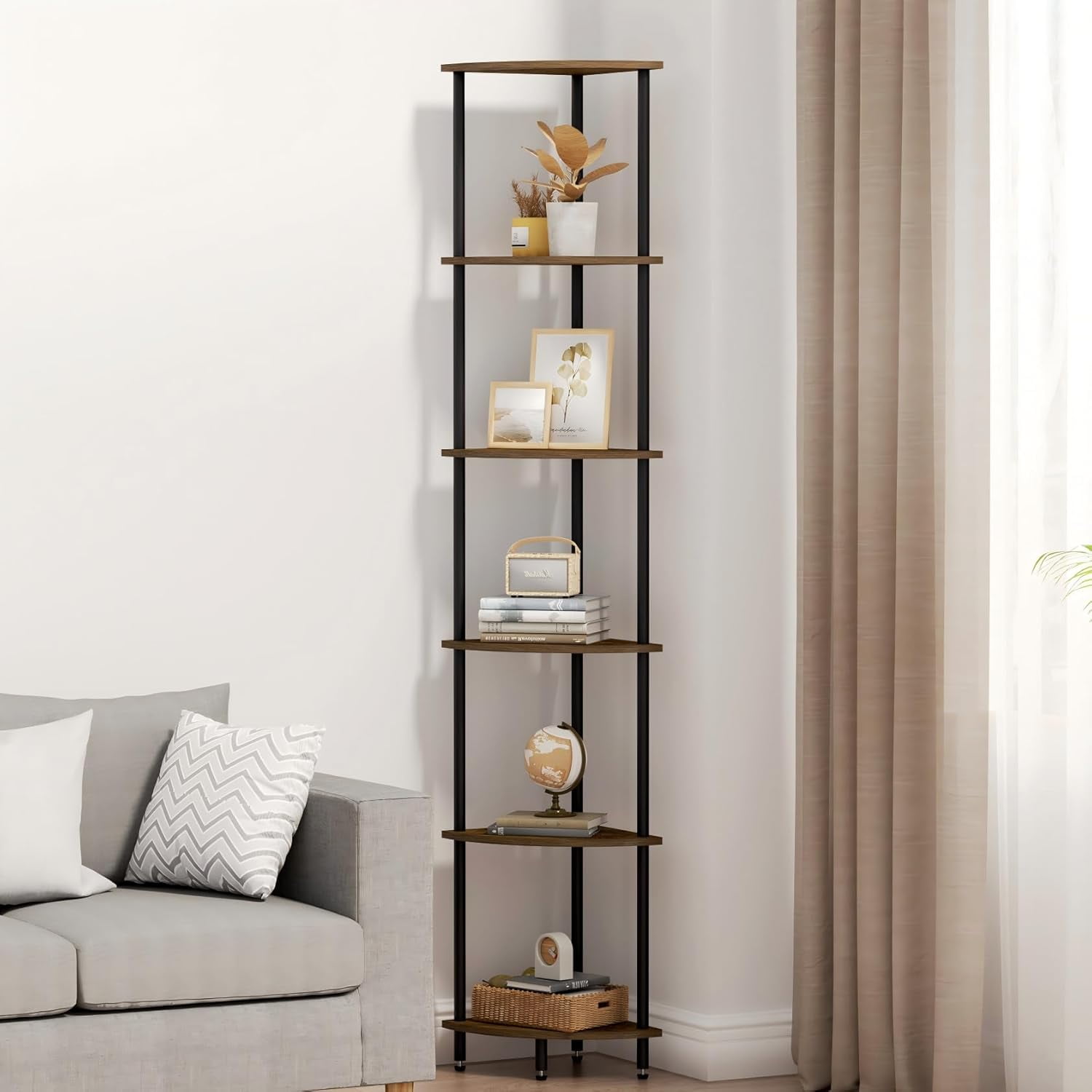 6 Tier Corner Shelf ,Corner Bookcase for Small Spaces,Tall Corner Bookshelf,Corner Storage Shelf ...
