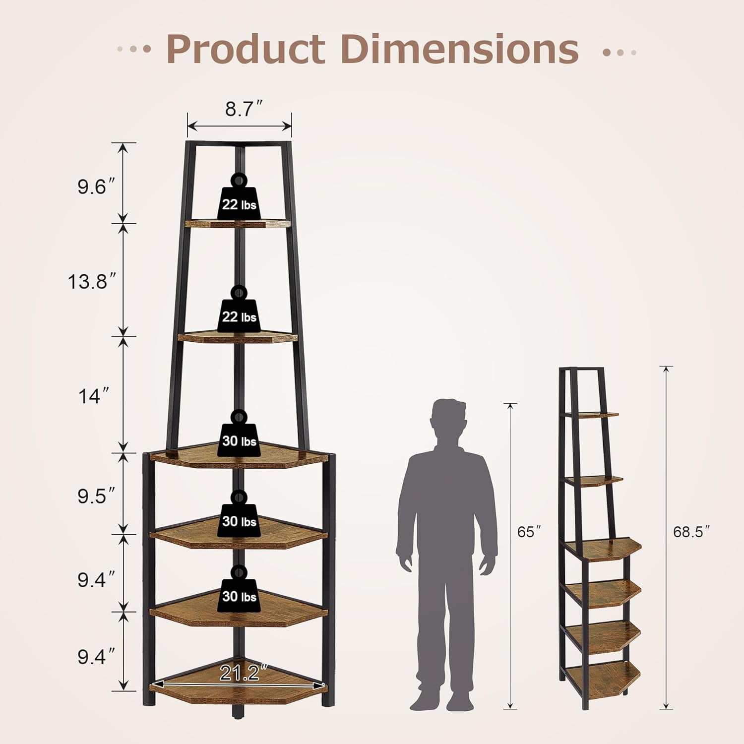 6 Tier Corner Shelf Inch Industrial Bookshelf with Metal Frame ...