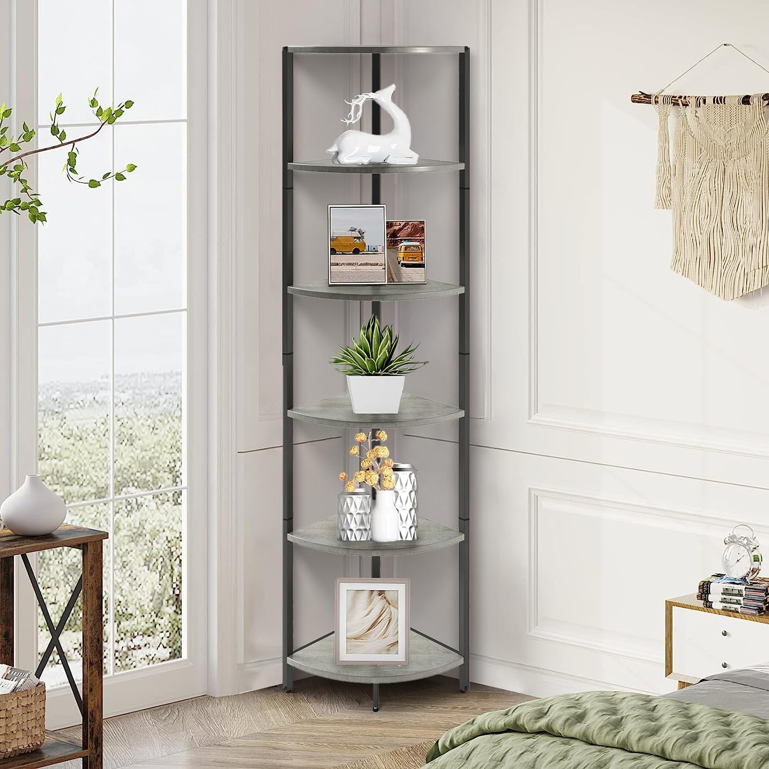 6 Tier Corner Shelf, Industrial 63.1" Tall Ladder Corner Storage Shelf ...