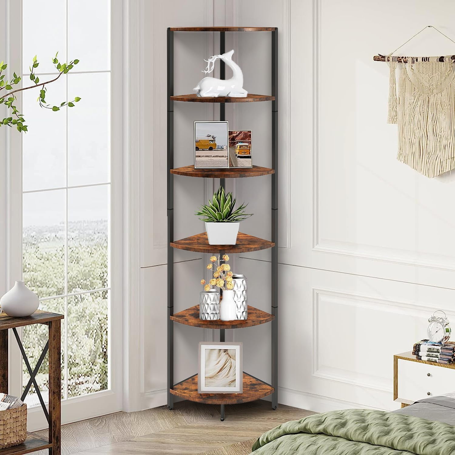 6 Tier Corner Shelf, Industrial 63.1" Tall Ladder Corner Storage Shelf ...