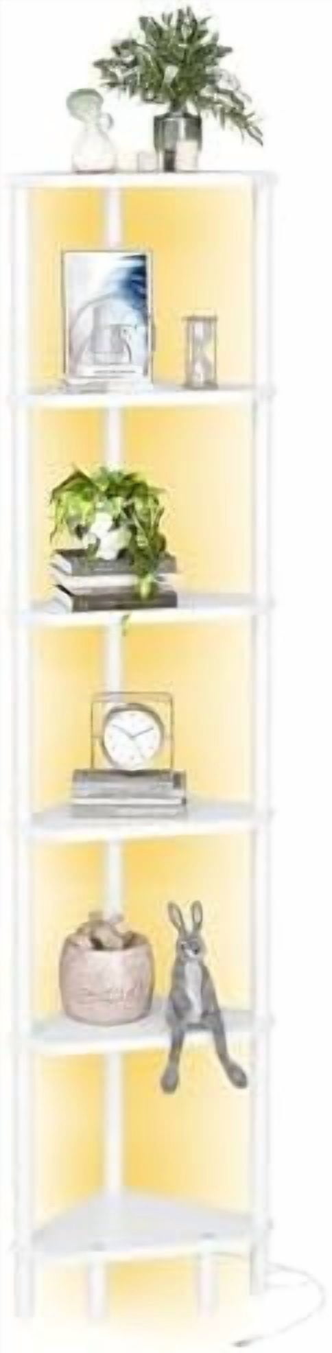 6 Tier Corner Shelf with LED Light, 66.5'' Tall Standing Shelf, Narrow ...