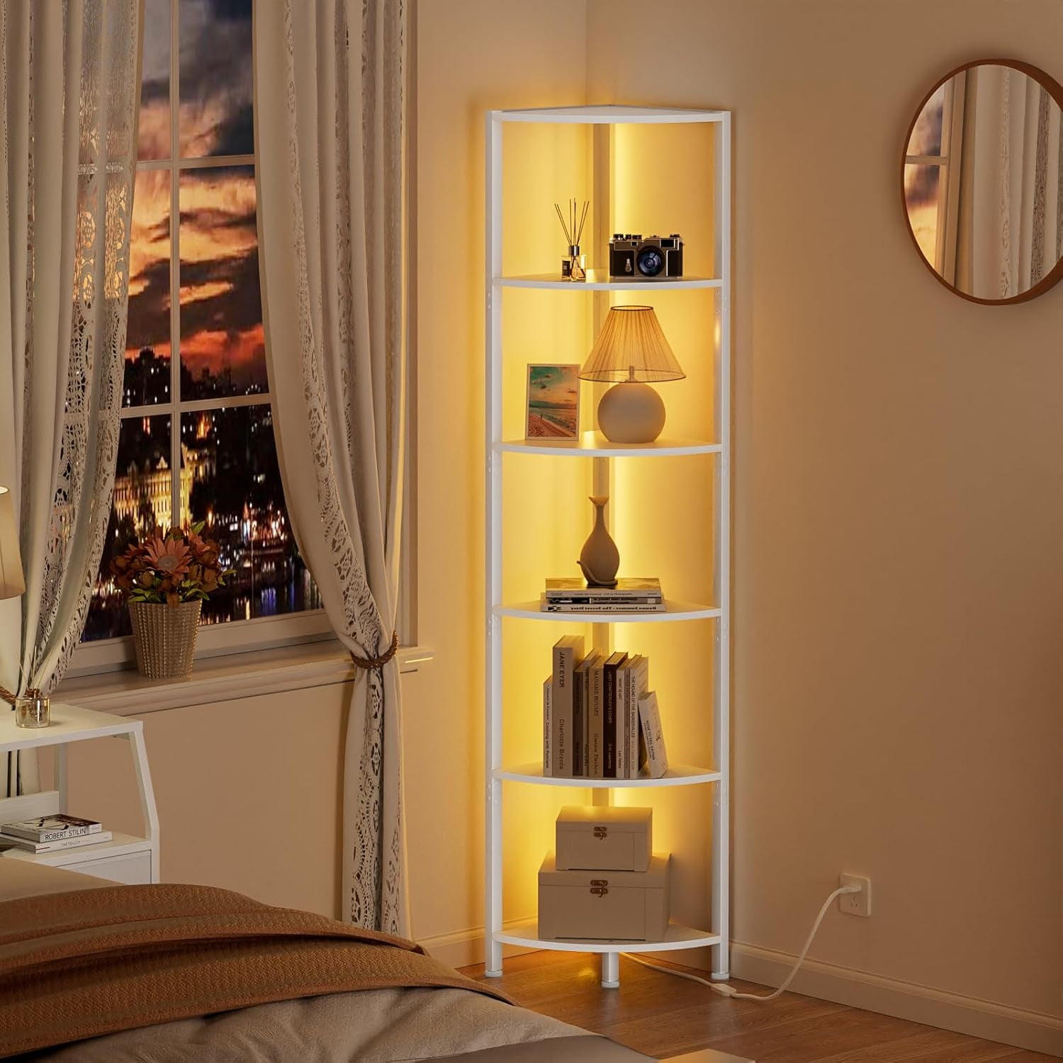 6 Tier Corner Shelf with LED Light, 67.5” Tall Standing Shelf Organizer ...