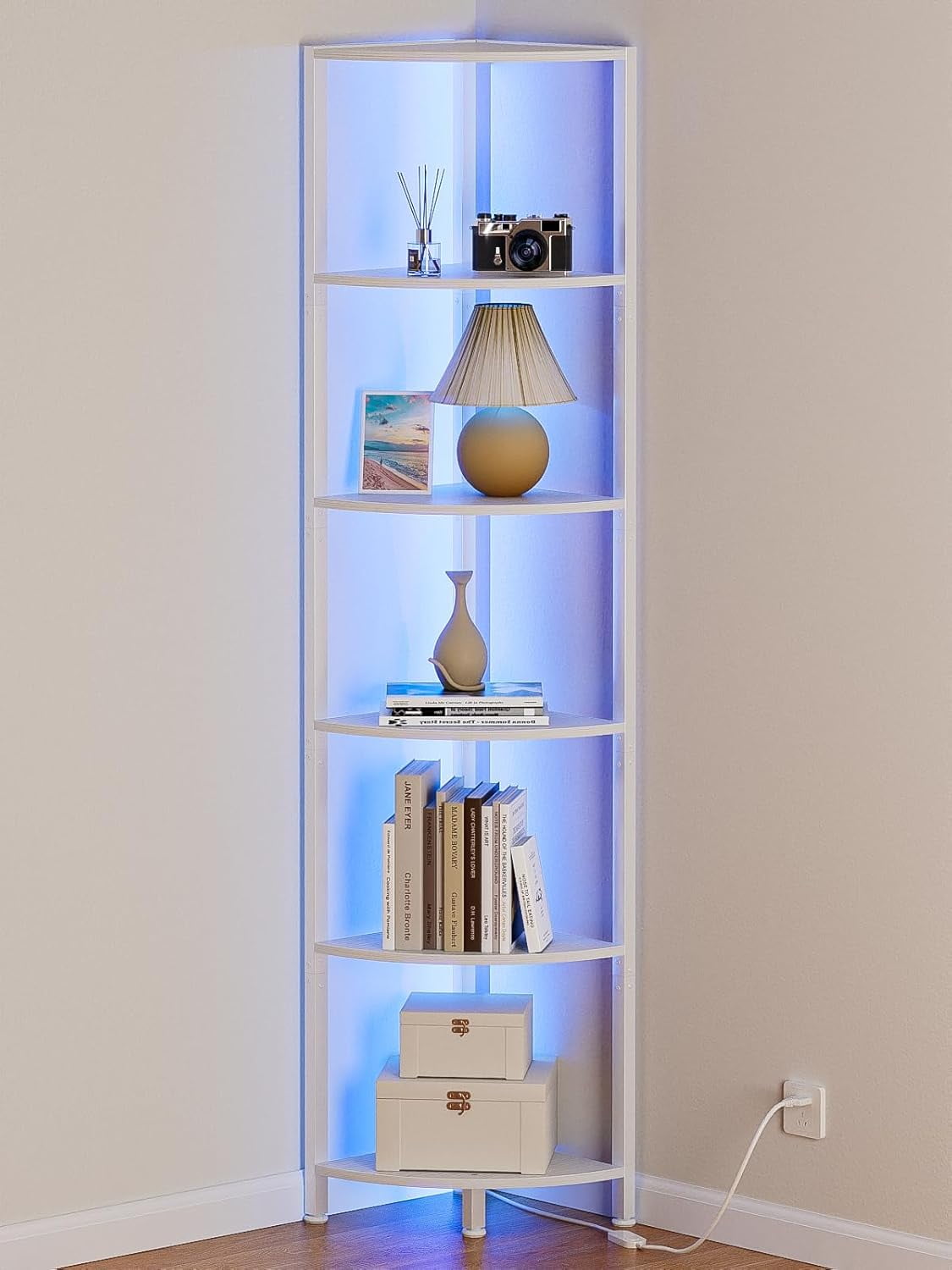 6 Tier Corner Shelf with LED Light, 67.5” Tall Standing Shelf Organizer ...