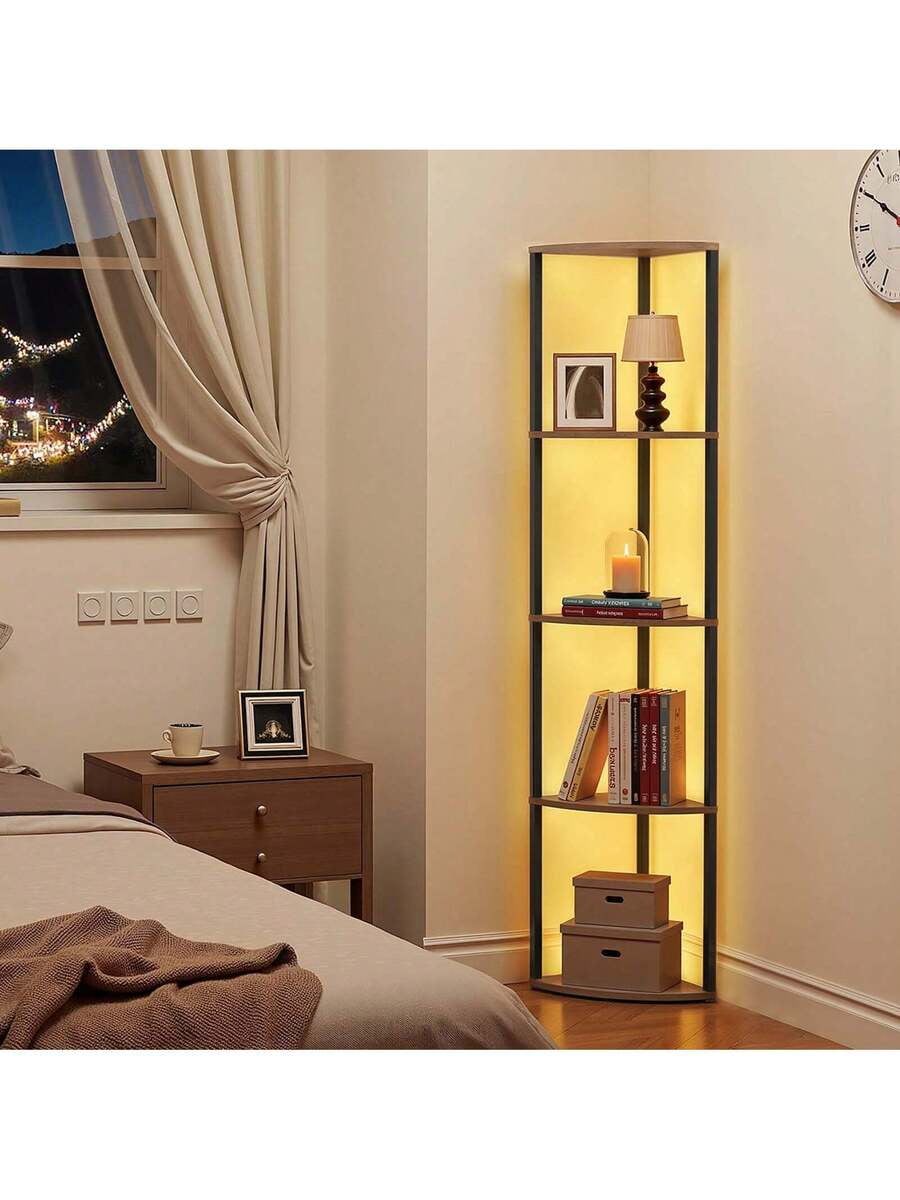6 Tier Corner Shelf With LED Light, 68" Tall Corner Bookshelf With ...