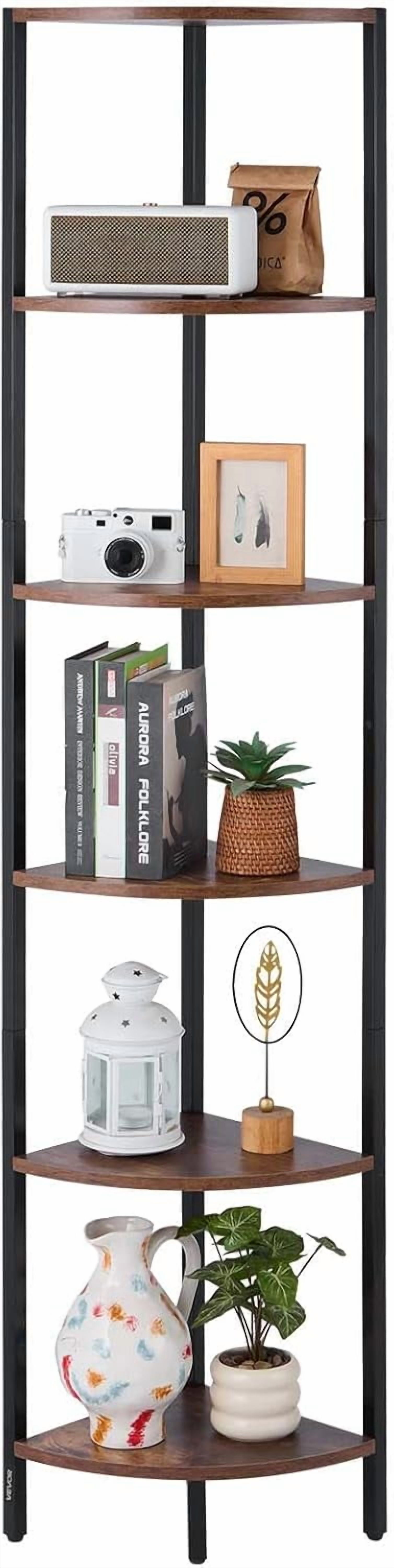 6 Tier Corner Shelf with LED Light, 68" Tall Corner Bookshelf with ...
