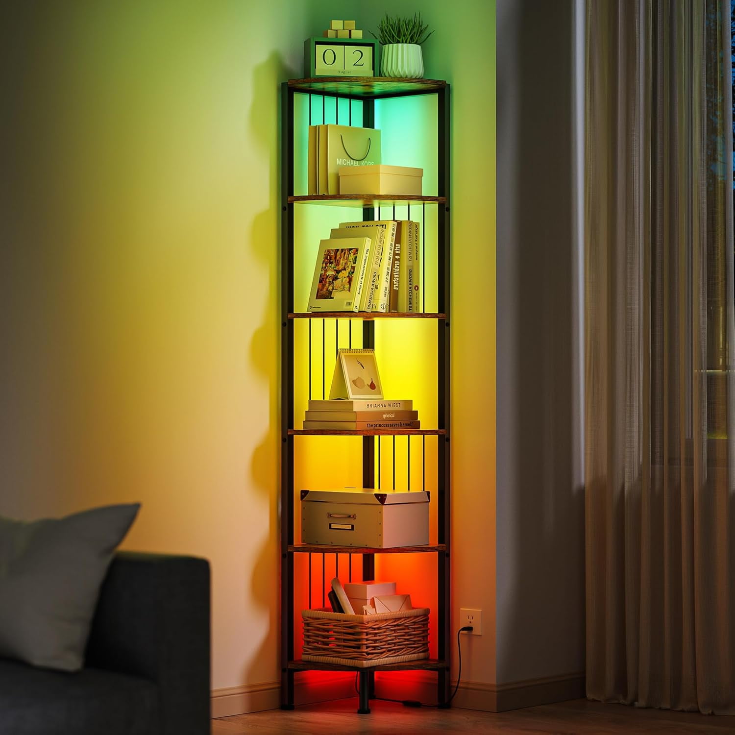 6 Tier Corner Shelf with Light,Tall Display Shelf Stand with Music Sync ...