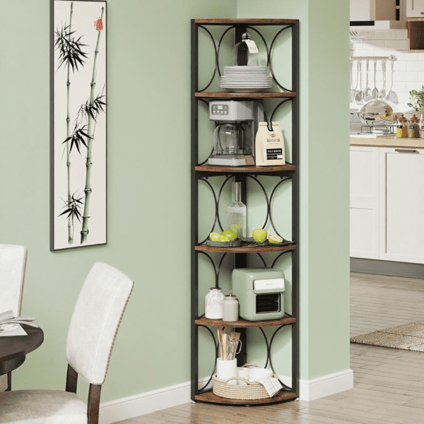 6-Tier Corner Shelf Unit, Sturdy Metal Frame & 0.6" Thick Board, Multi ...