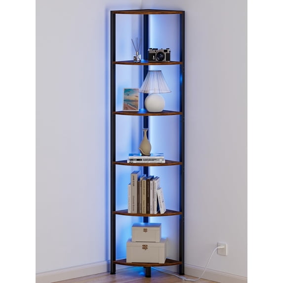 6 Tier Corner Shelf with LED Light, Tall Standing Shelf Organizer ...