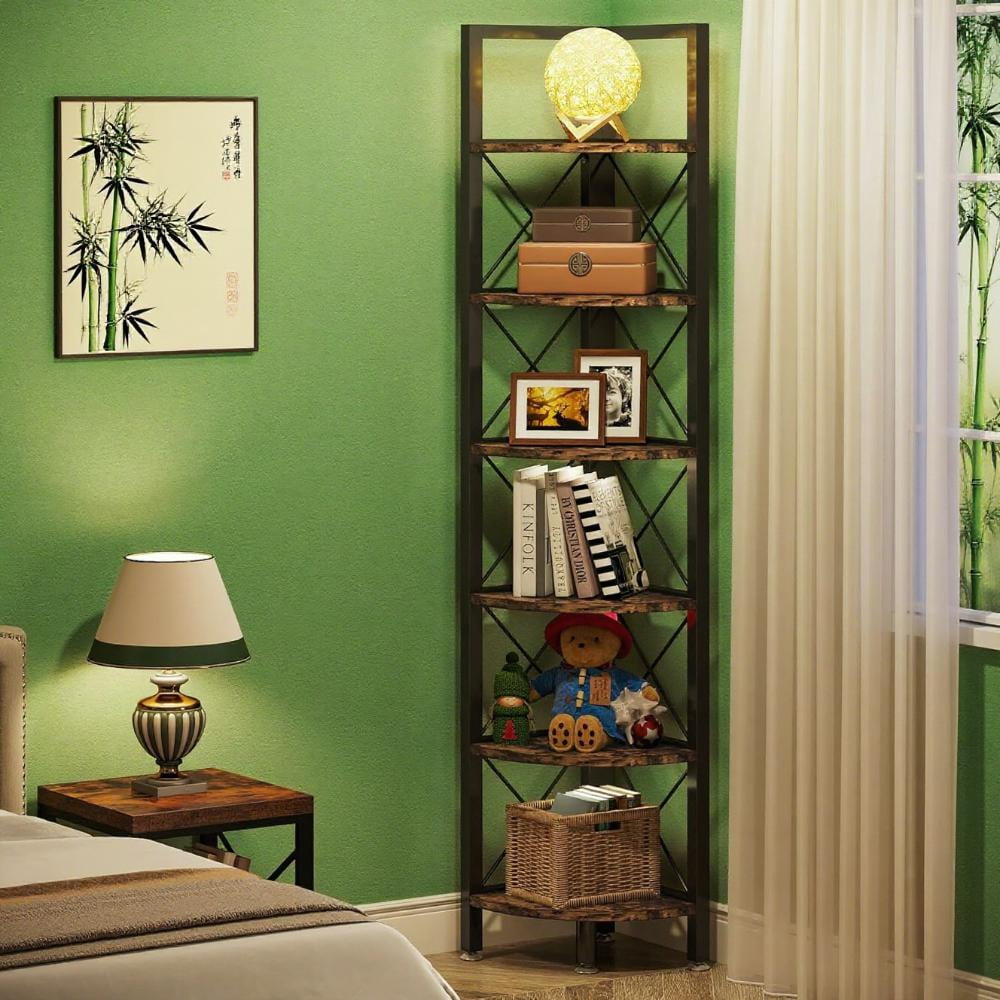 6-Tier Corner Storage Shelf, Narrow Freestanding Shelving Unit with X ...