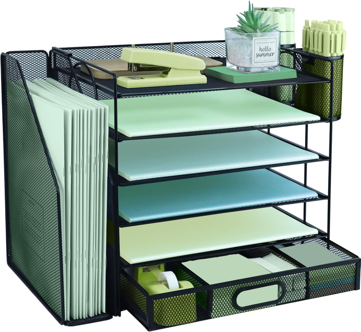 6 Tier Desk File Organiser with Extra Vertical File Sorter, Paper ...