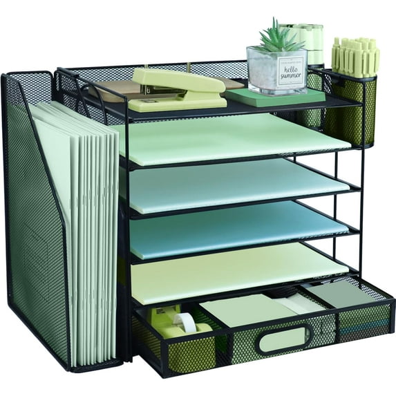 6 Tier Desk File Organiser with Extra Vertical File Sorter, Paper ...
