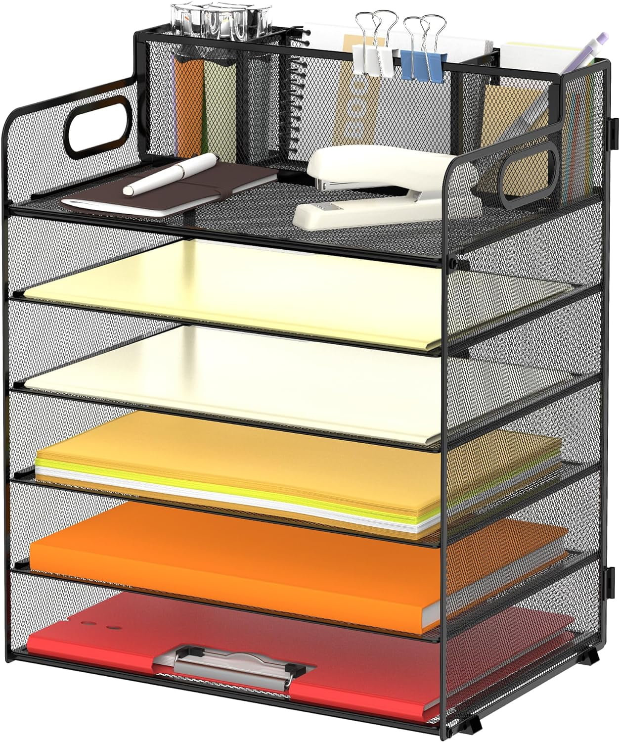 INTIGE 6-Tier Mesh Desktop Organizer with 3 Pencil Holder, File ...