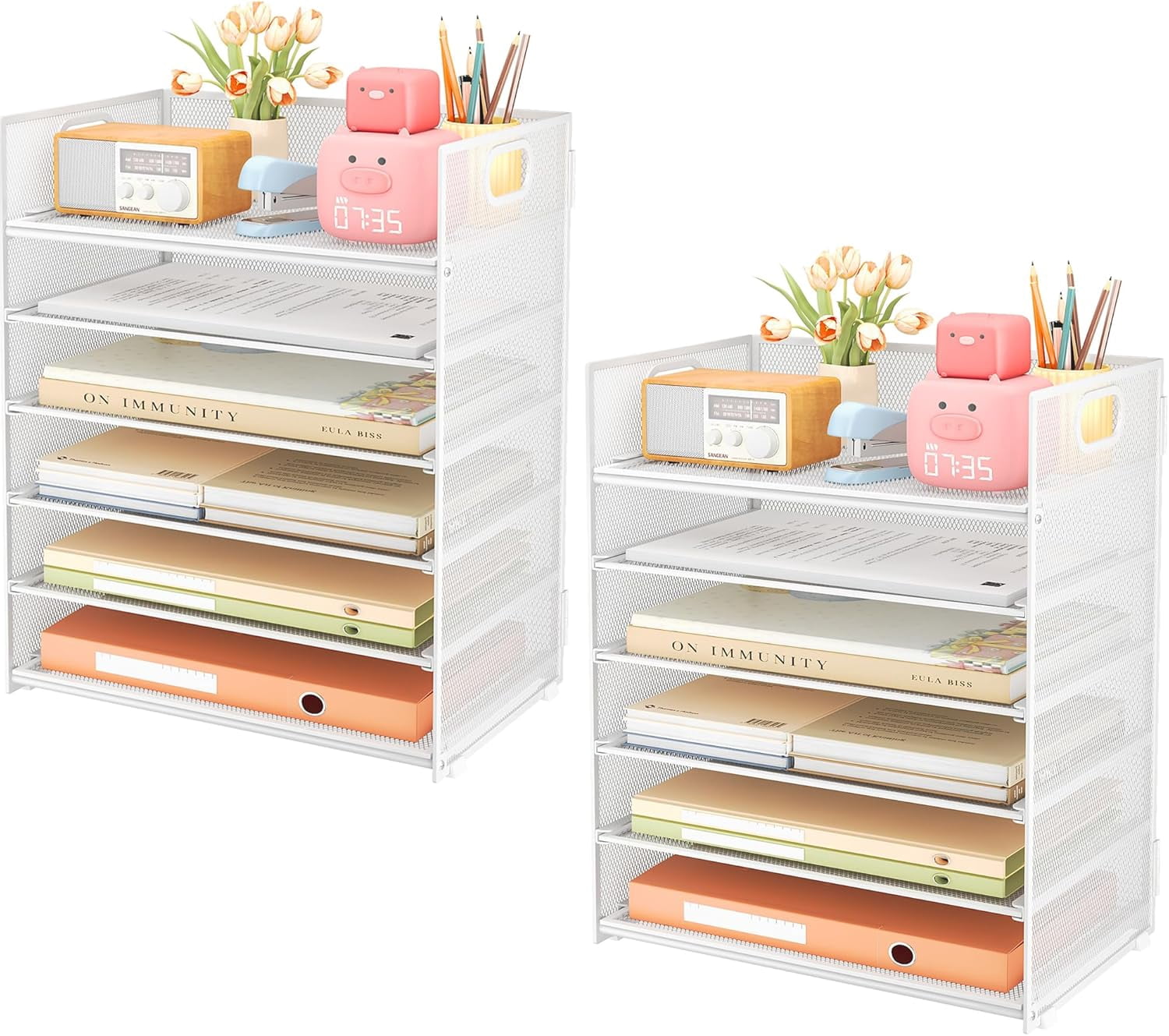 6-Tier Desk Paper Organizer with Handle, Document Sorter and ...