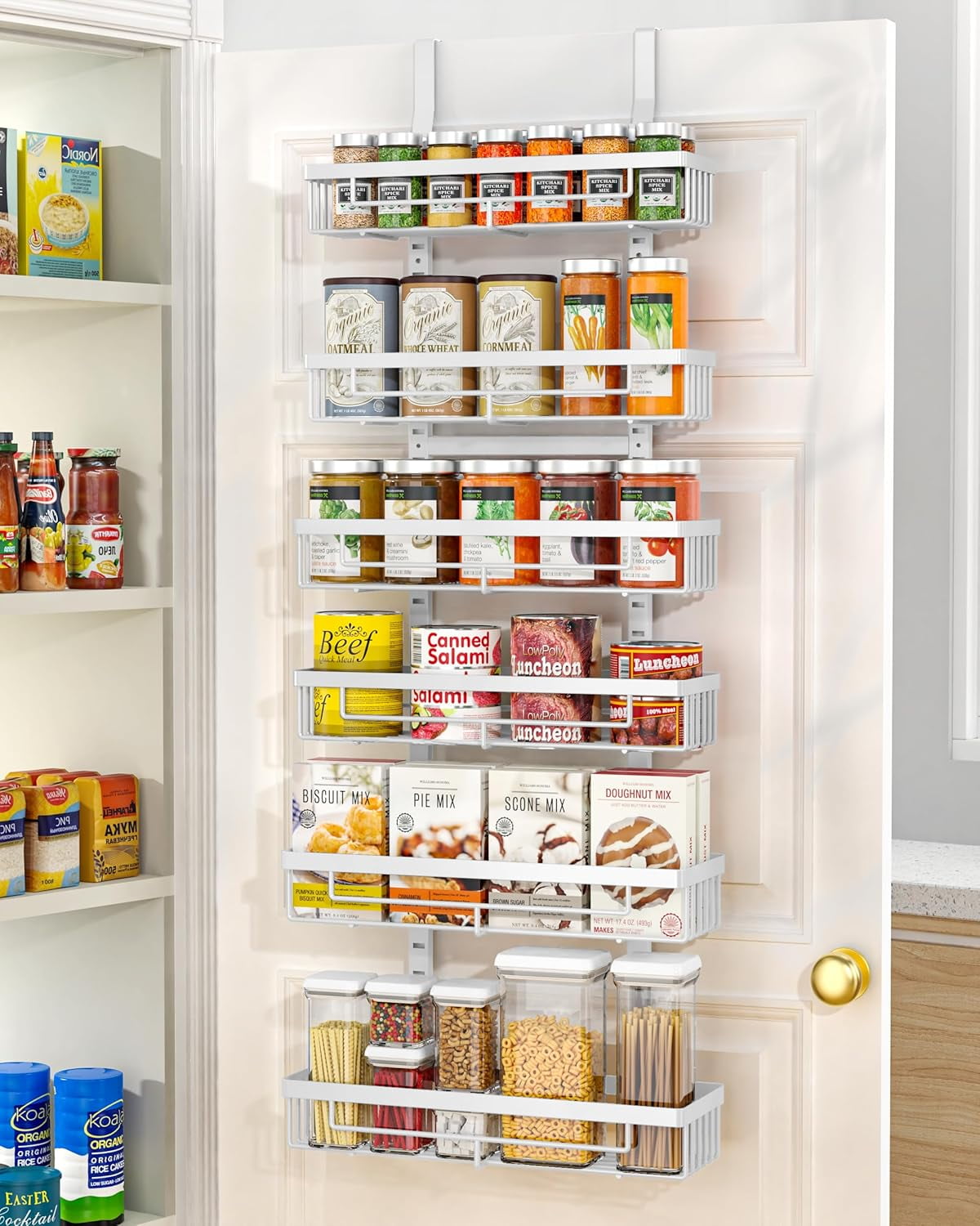 6 Tier Door Food Storage Cabinet Organizer White Hanging Kitchen Basket ...