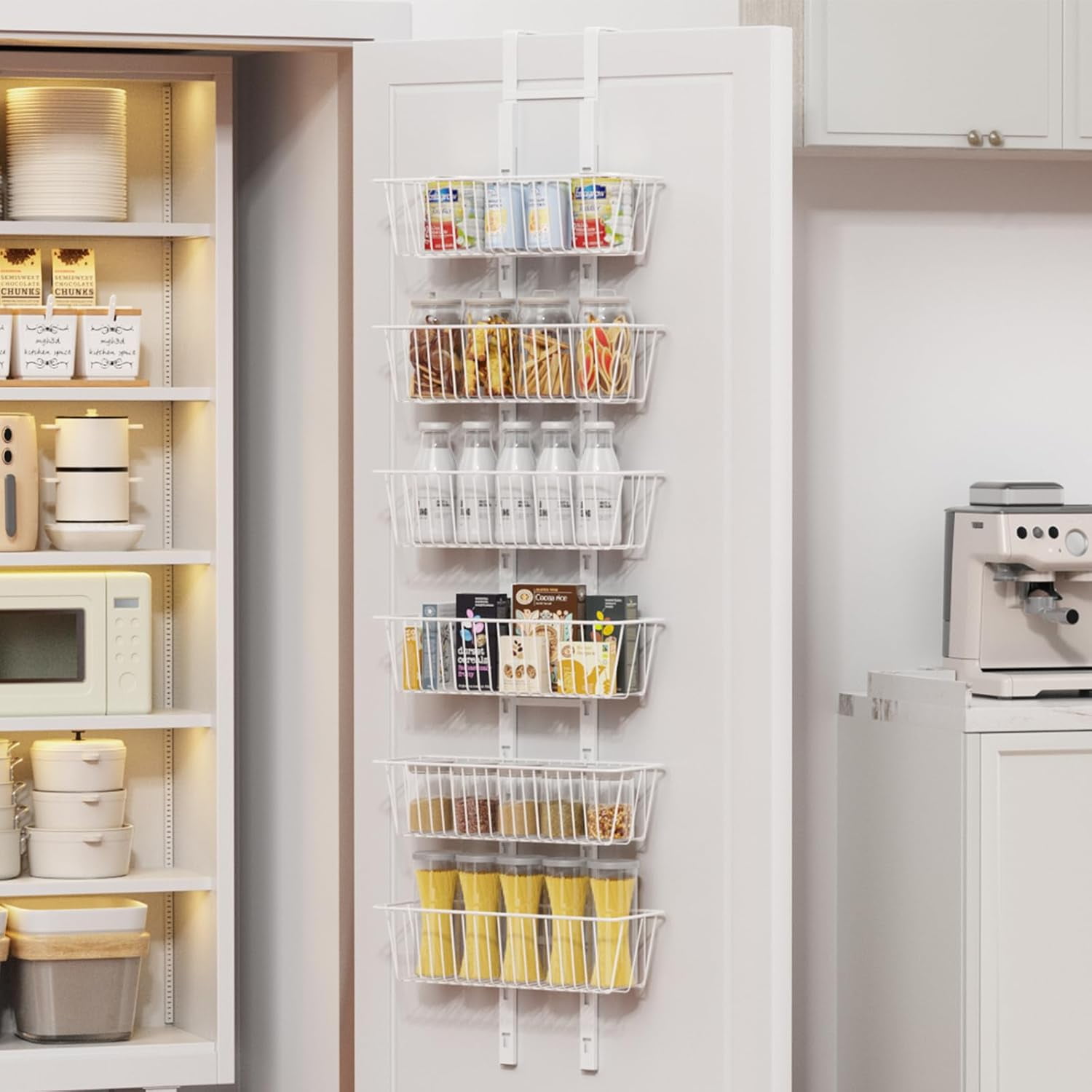 6-Tier Over the Door Pantry Organizer with Baskets, Metal Over the Door ...
