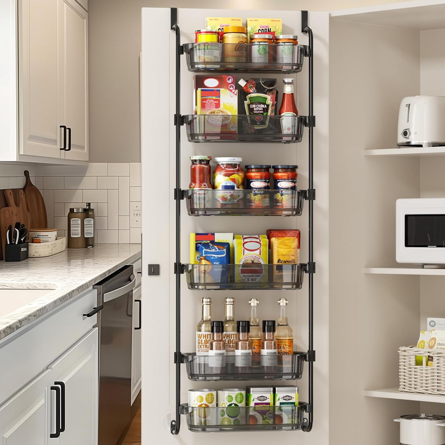 6-Tier over the Door Pantry Organizer, Hanging Behind Door Spice Rack ...