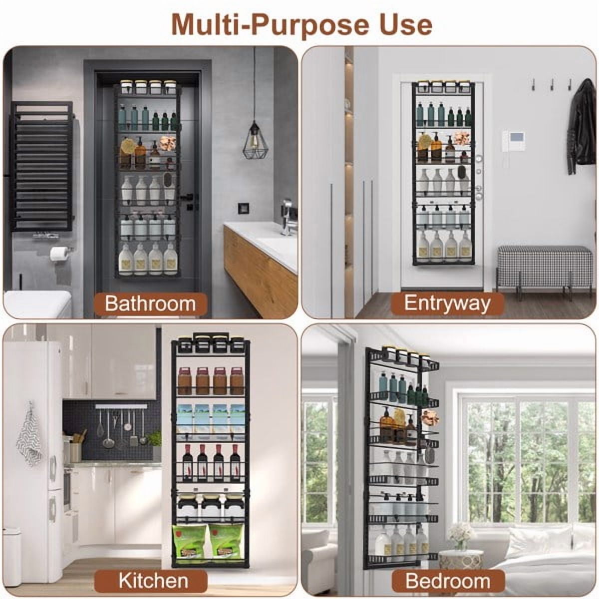 6-Tier Over the Door Pantry Organizer, Large Metal Door Spice Rack ...