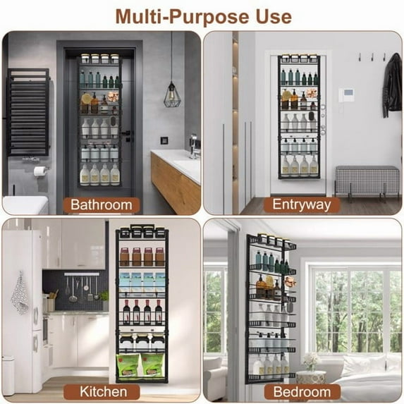 6-Tier Over the Door Pantry Organizer, Large Metal Door Spice Rack ...