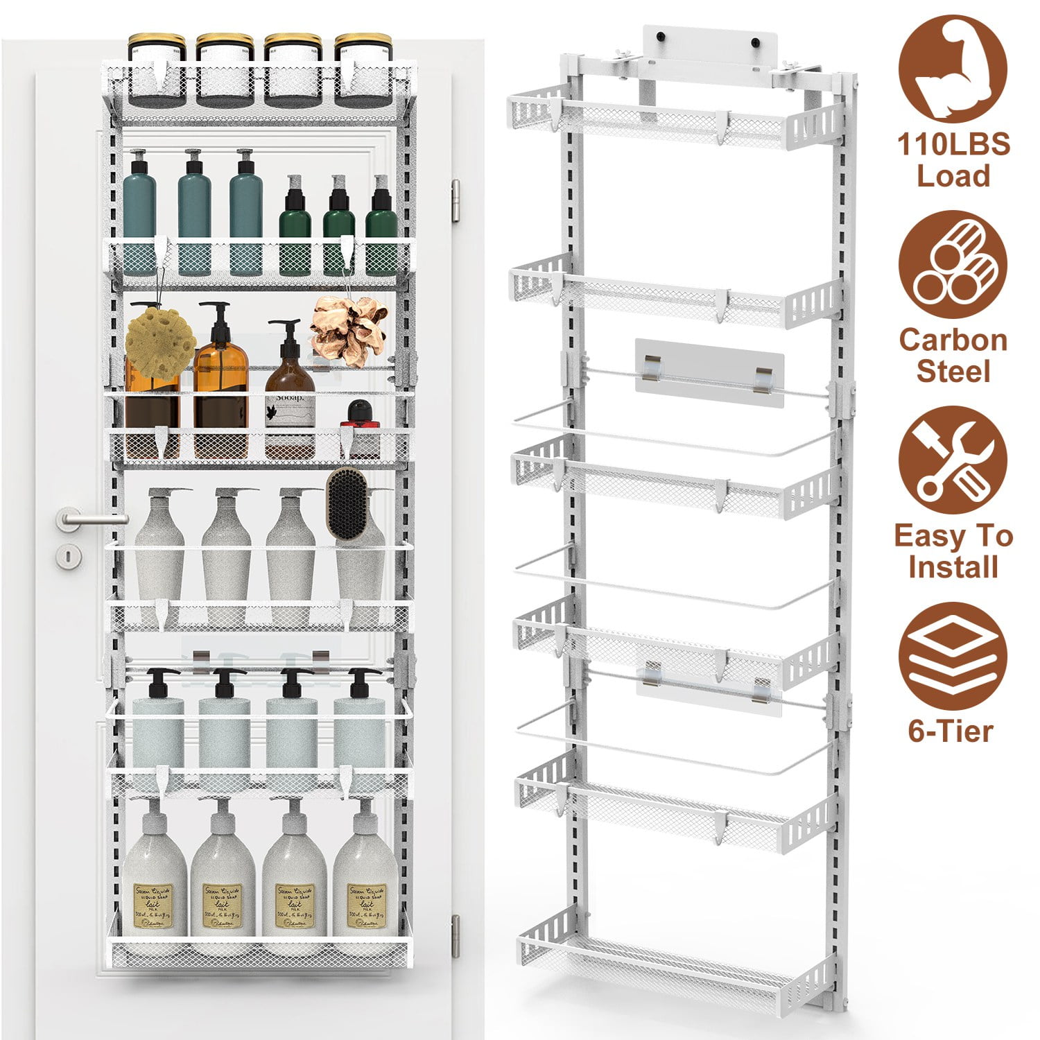 6-Tier Over the Door Pantry Organizer, Large Metal Door Spice Rack ...