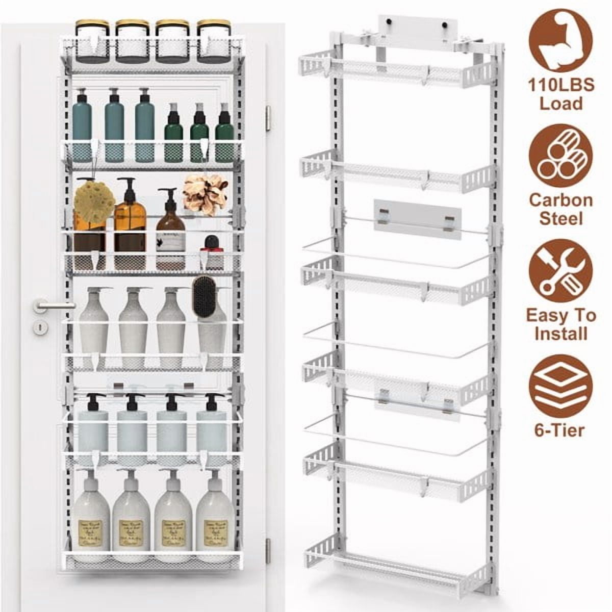 6-Tier Over the Door Pantry Organizer, Large Metal Door Spice Rack ...